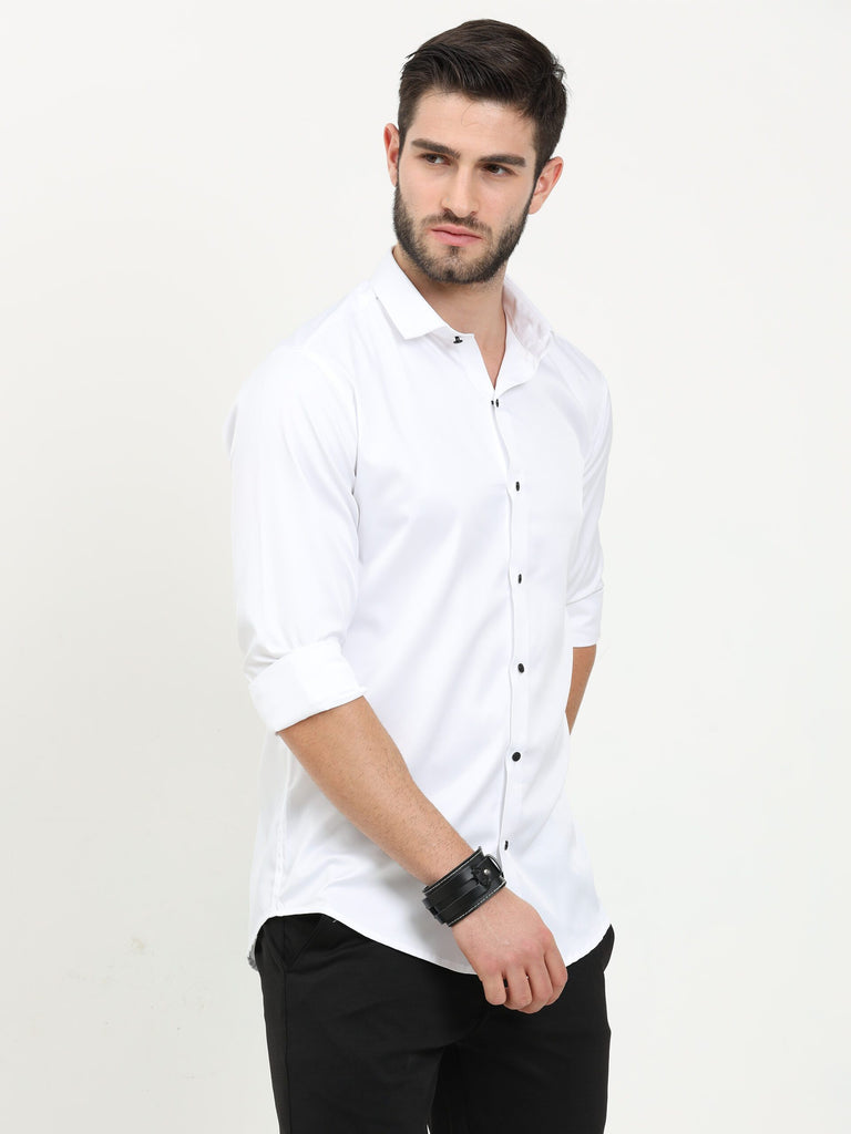 Premium Party Wear Solid White Shirt - Slim Fit, Spread Collar, Printe ...