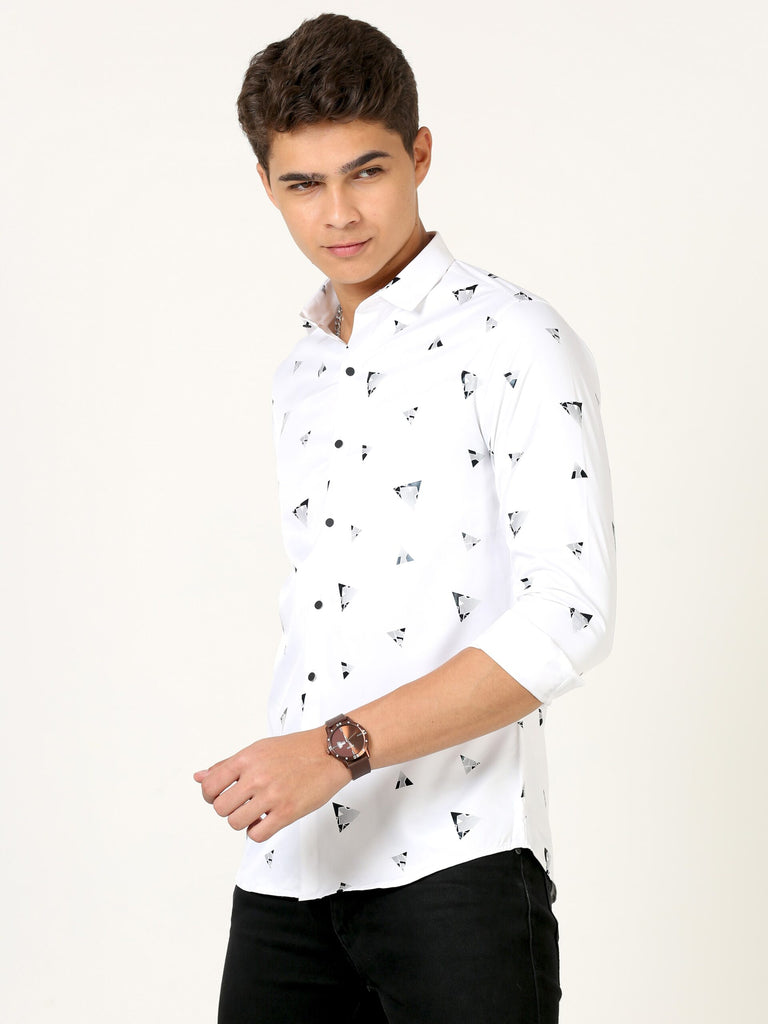 Exceptional Satin Digital Print White Shirt: Timeless Elegance with Ar ...