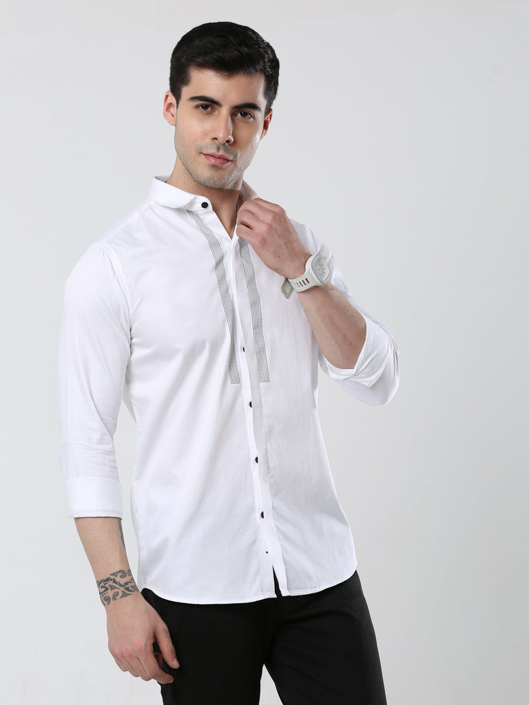 Premium White Reflector Pointed Shirt | Cotton | Slim Fit | Printed Pa ...